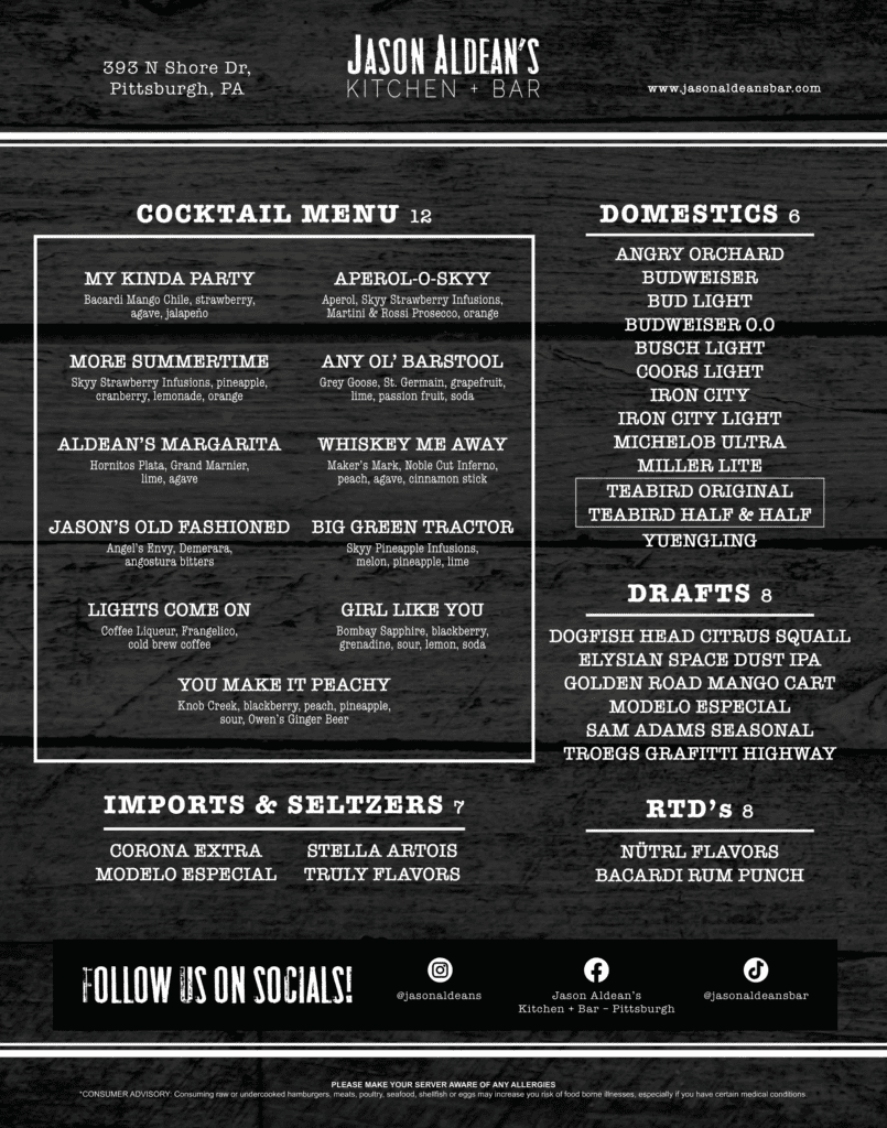 FOOD - PITTSBURGH - Jason Aldean’s Kitchen + Rooftop Bar