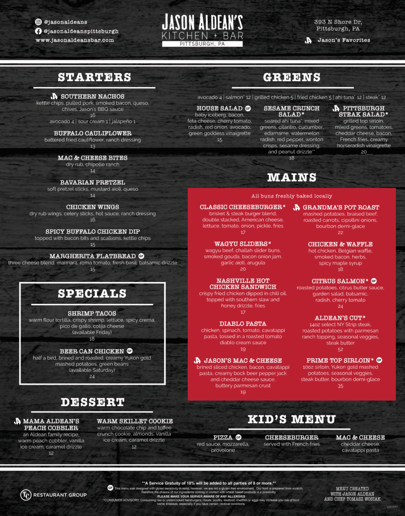 FOOD - PITTSBURGH - Jason Aldean’s Kitchen + Rooftop Bar